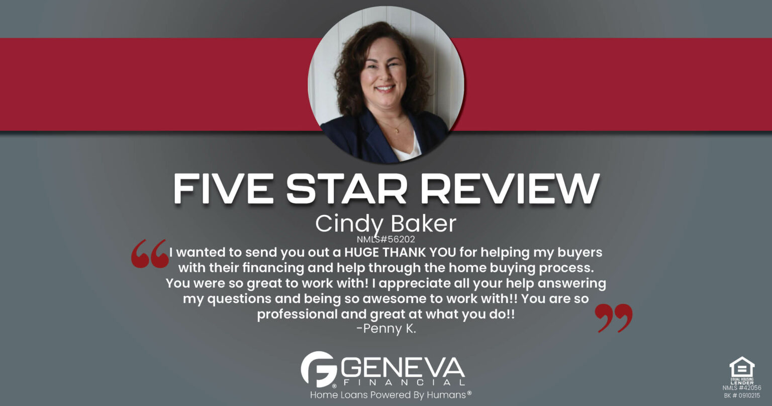 5 Star Review for Cindy Baker Geneva Financial Home Loans, Indiana ...