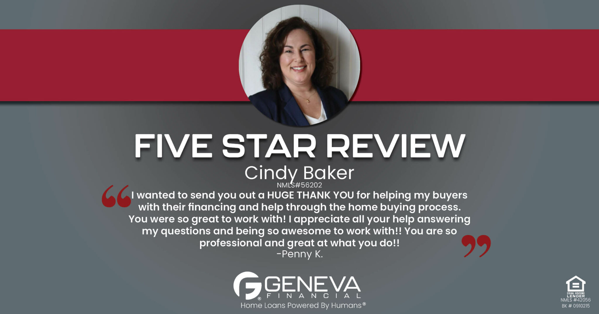5 Star Review for Cindy Baker Geneva Financial Home Loans, Indiana ...
